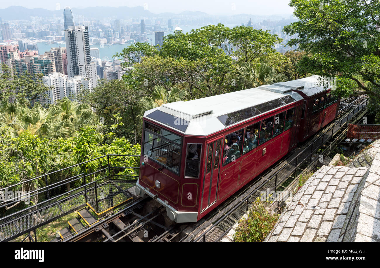 HONG KONG, CHINA - APRIL 01,2018: Peak Tram, The Peak Hong Kong.The ...