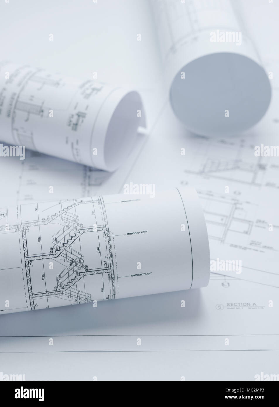 architectural drawing paper rolls of a dwelling for construction Stock ...