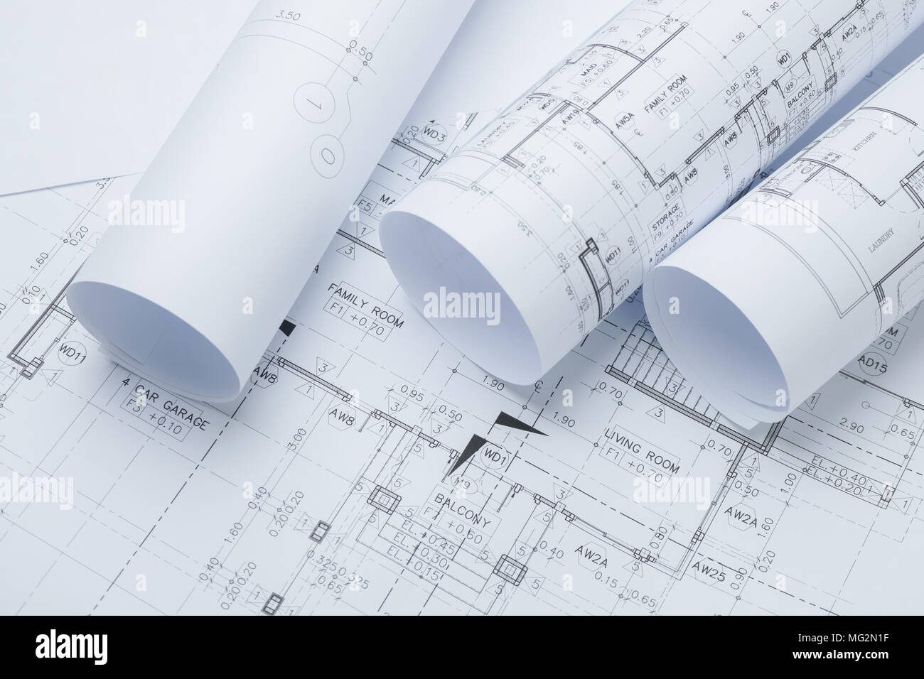 architectural drawing paper rolls of a dwelling for construction Stock ...