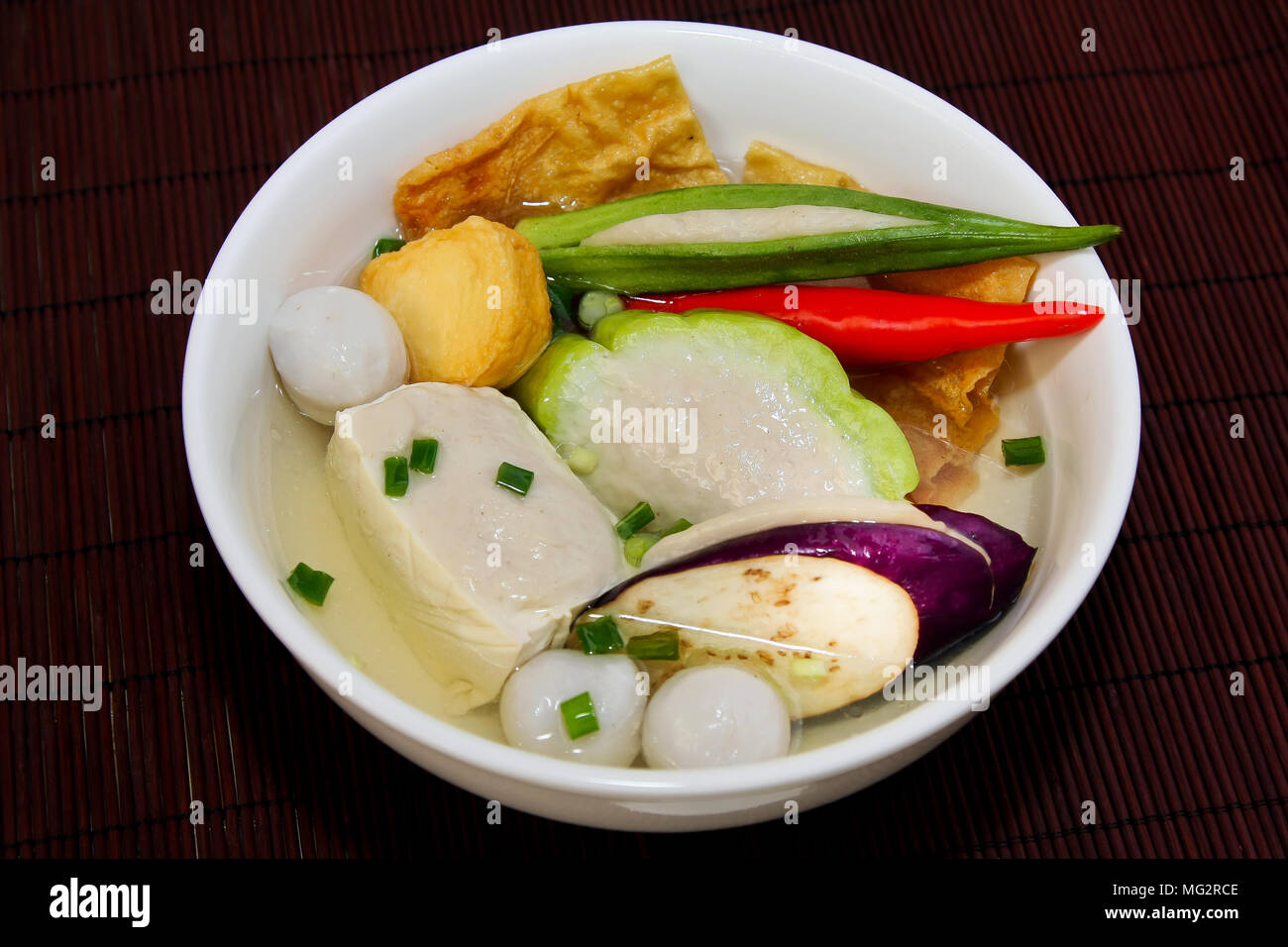 Yong Tau Fu. elicious Asian Chinese cuisine of fish paste stuffed Stock ...