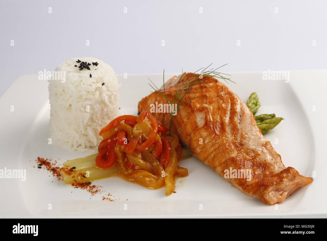 salmon fillet with rice Stock Photo - Alamy
