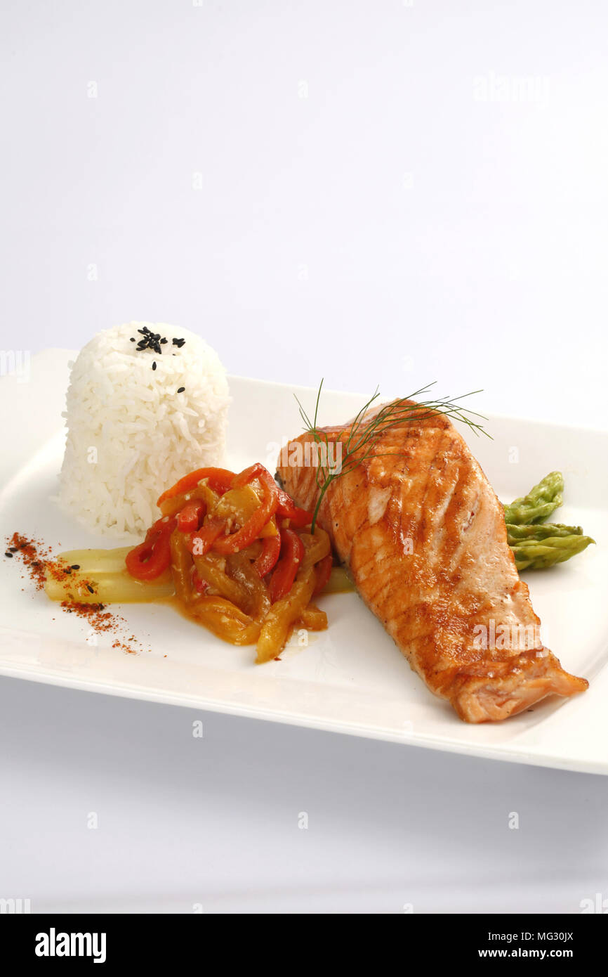 salmon fillet with rice Stock Photo - Alamy