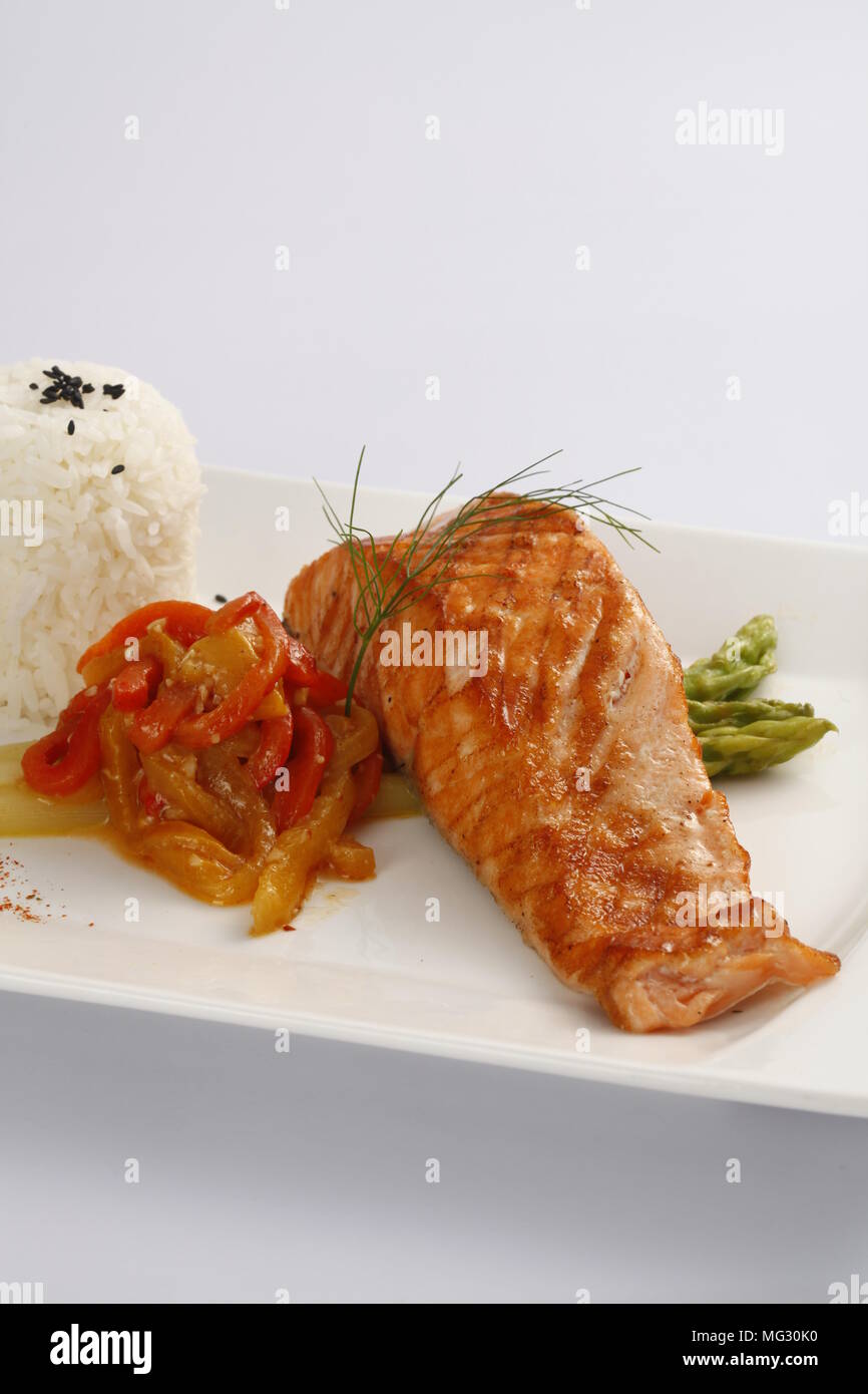 salmon fillet with rice Stock Photo - Alamy