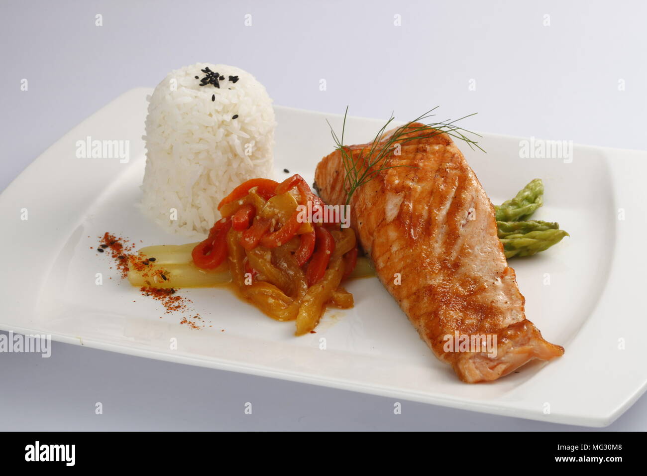 salmon fillet with rice Stock Photo - Alamy