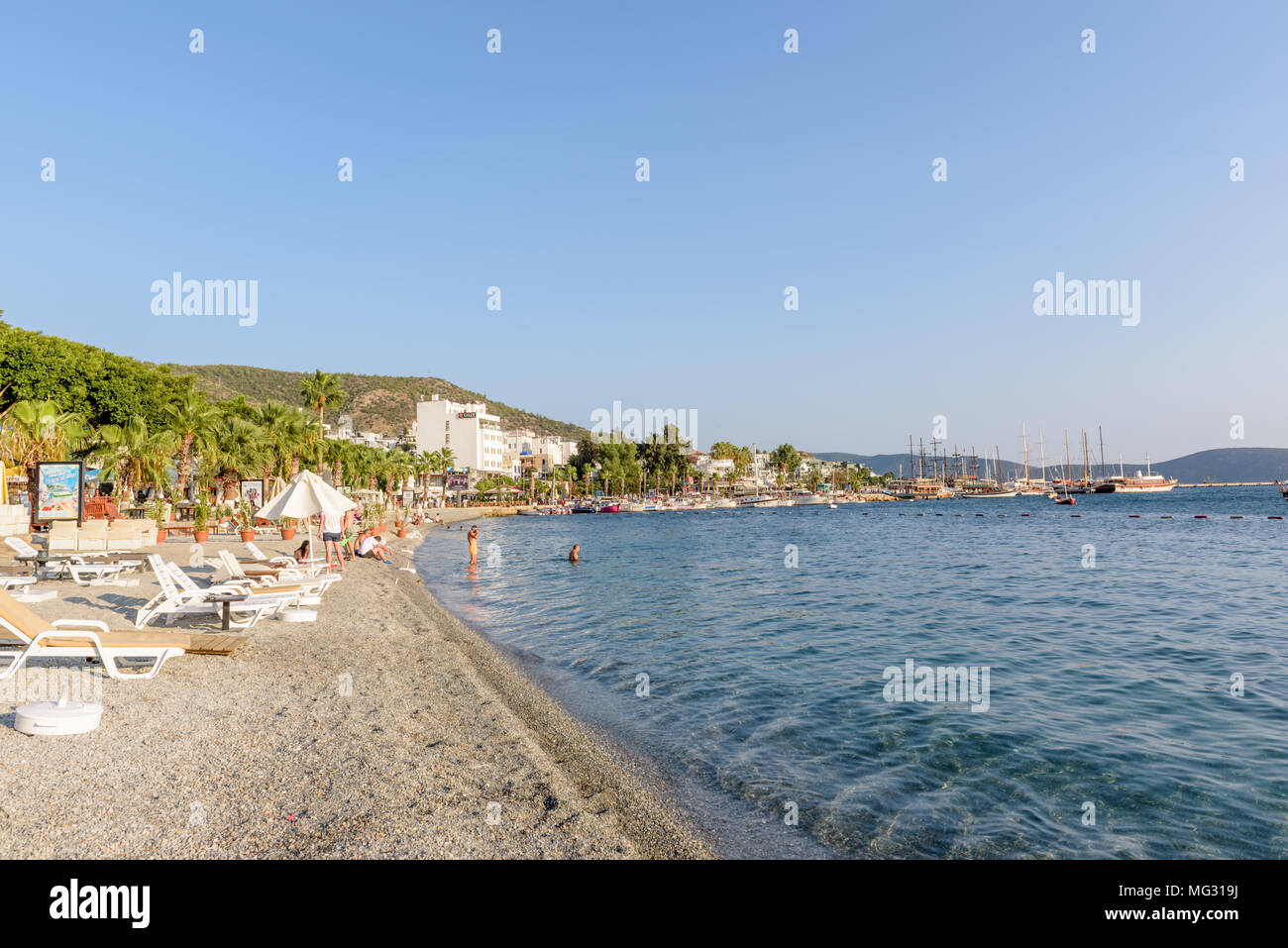 Unidentified people swim and enjoy at beach in Bodrum, Turkey.23 August ...