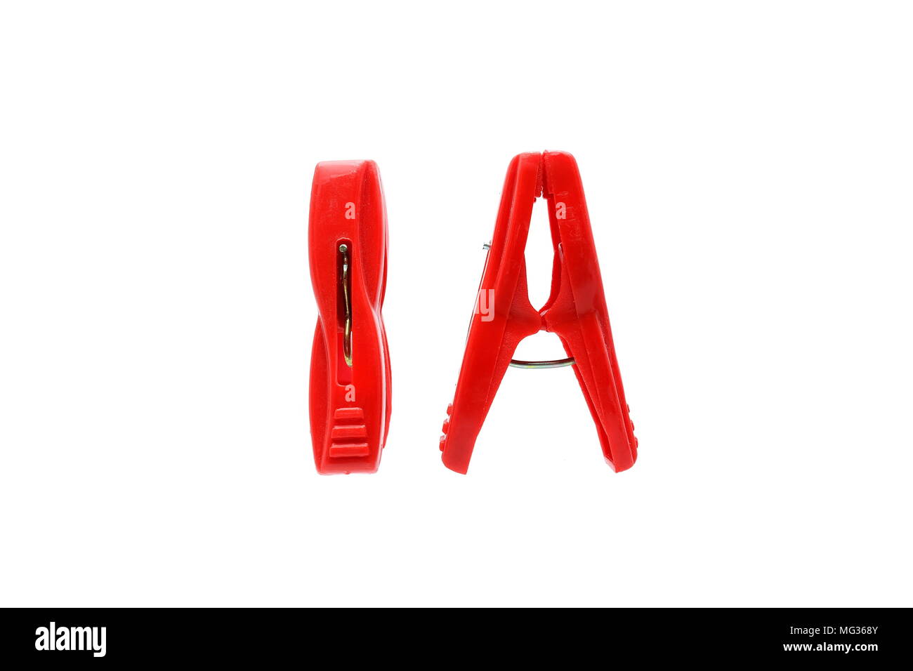 Red Plastic Cloth Clamp Isolated on White Background Stock Photo - Alamy