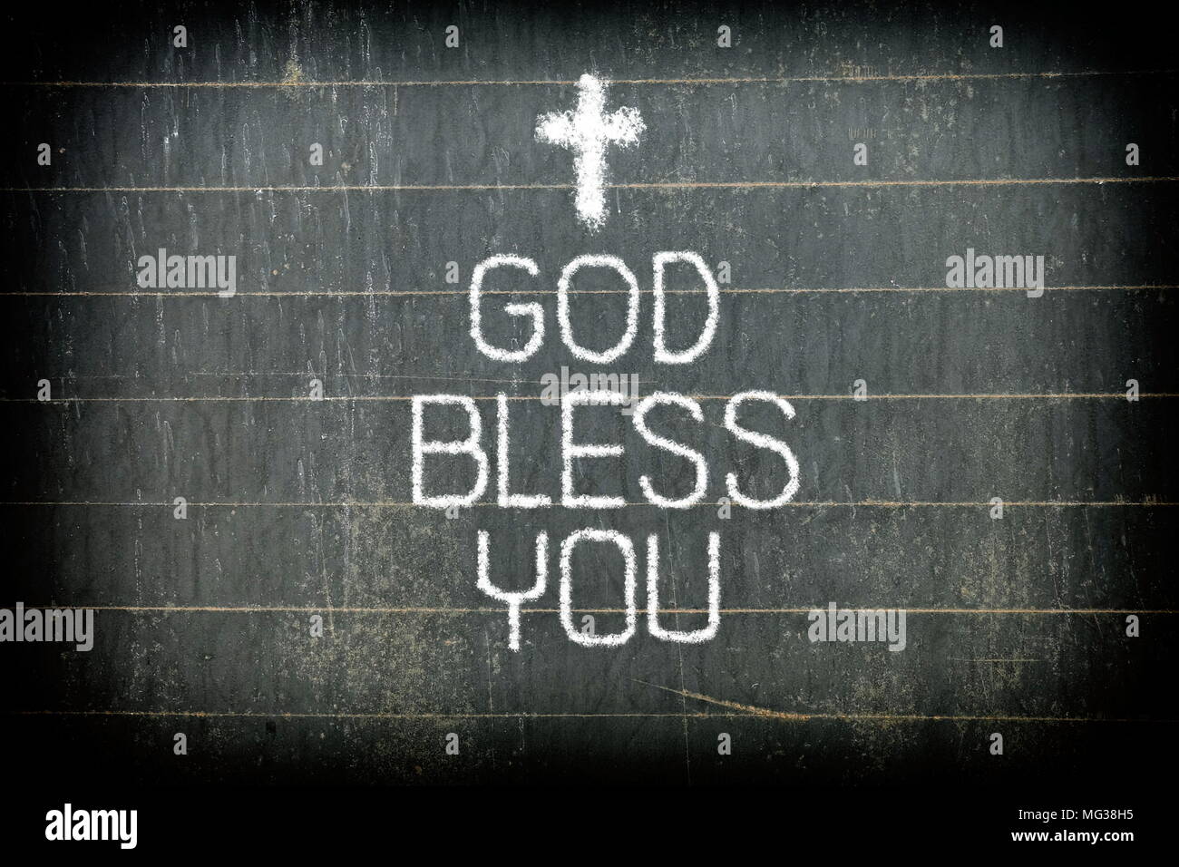 "GOD BLESS YOU" Chalk Writing and Little Christ Cross Sign Drawing on ...