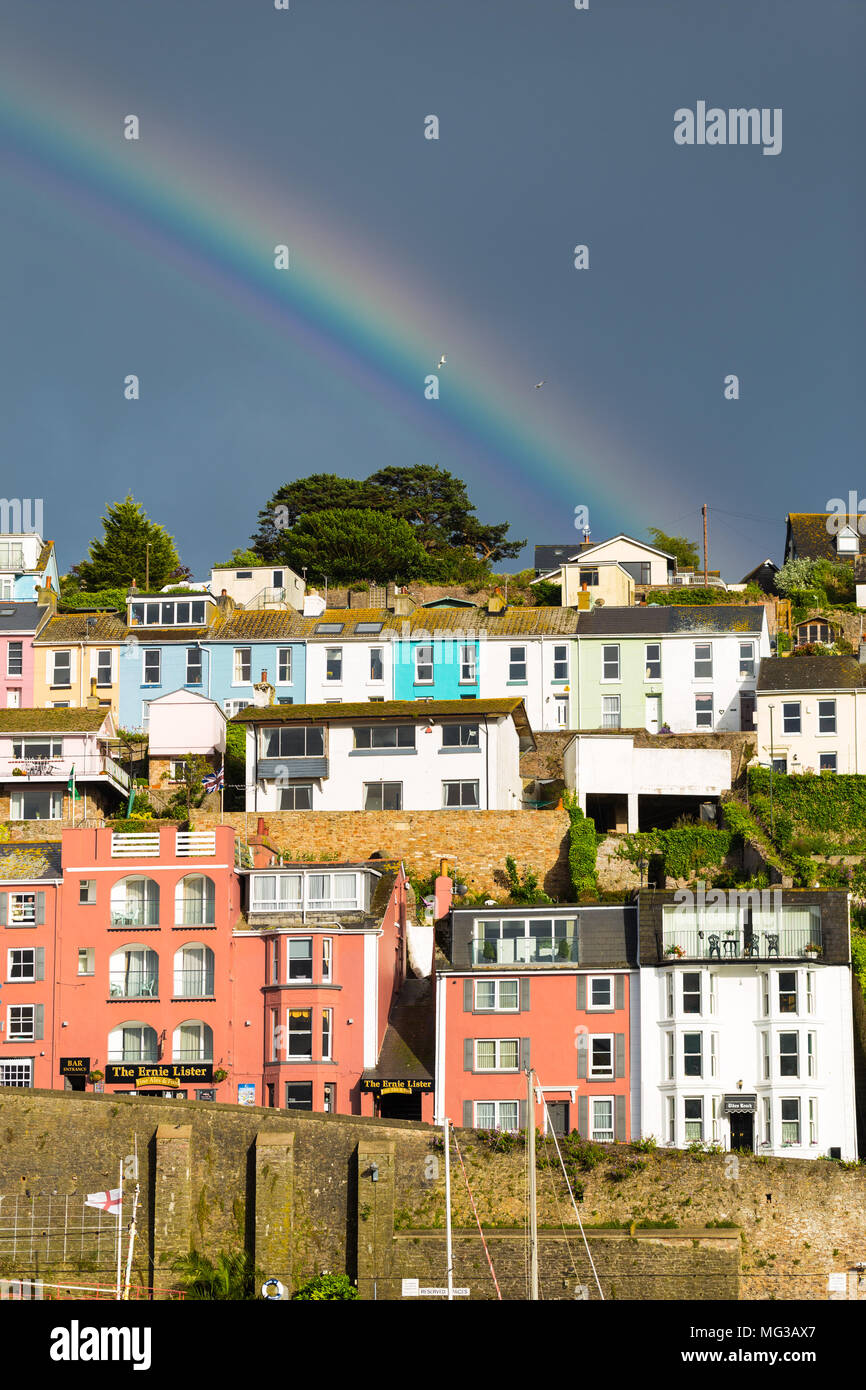 Houses by the Seaside, Brixham Harbour, UK, Colourful with Rainbow ...