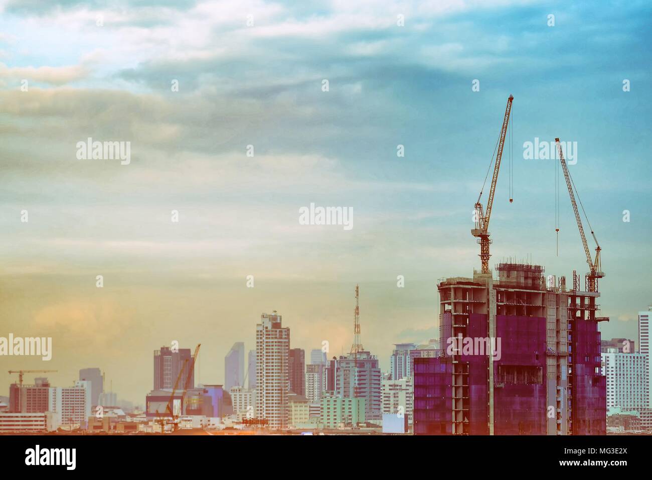 Scenery of Building Under Construction in Vintage Style with Space for ...