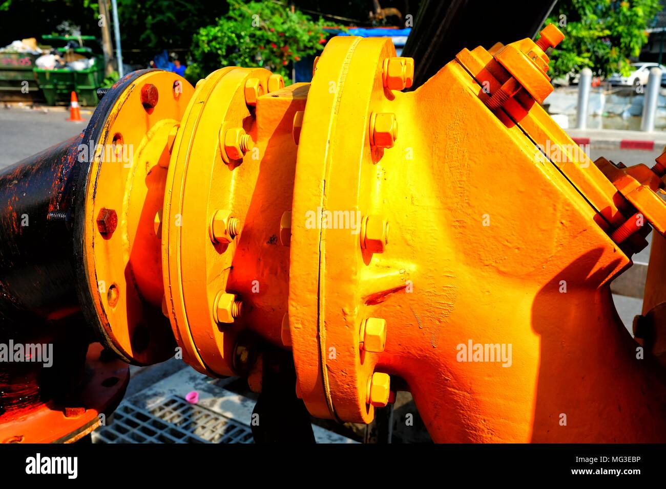 Close-up Yellow Giant Overflow Using for Flood Protection Stock Photo ...