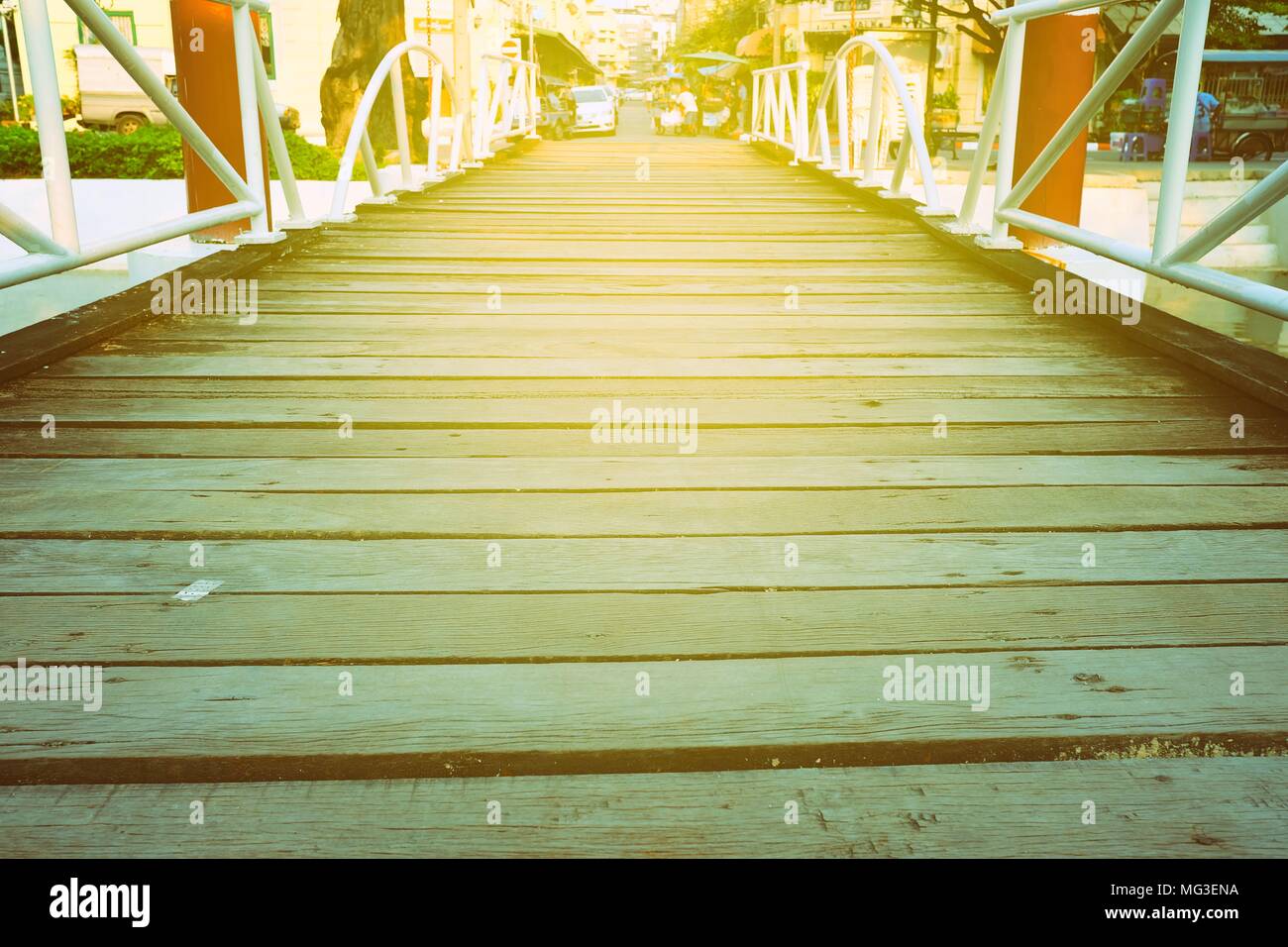 Wooden Bridge Background with Light Leaks Stock Photo - Alamy
