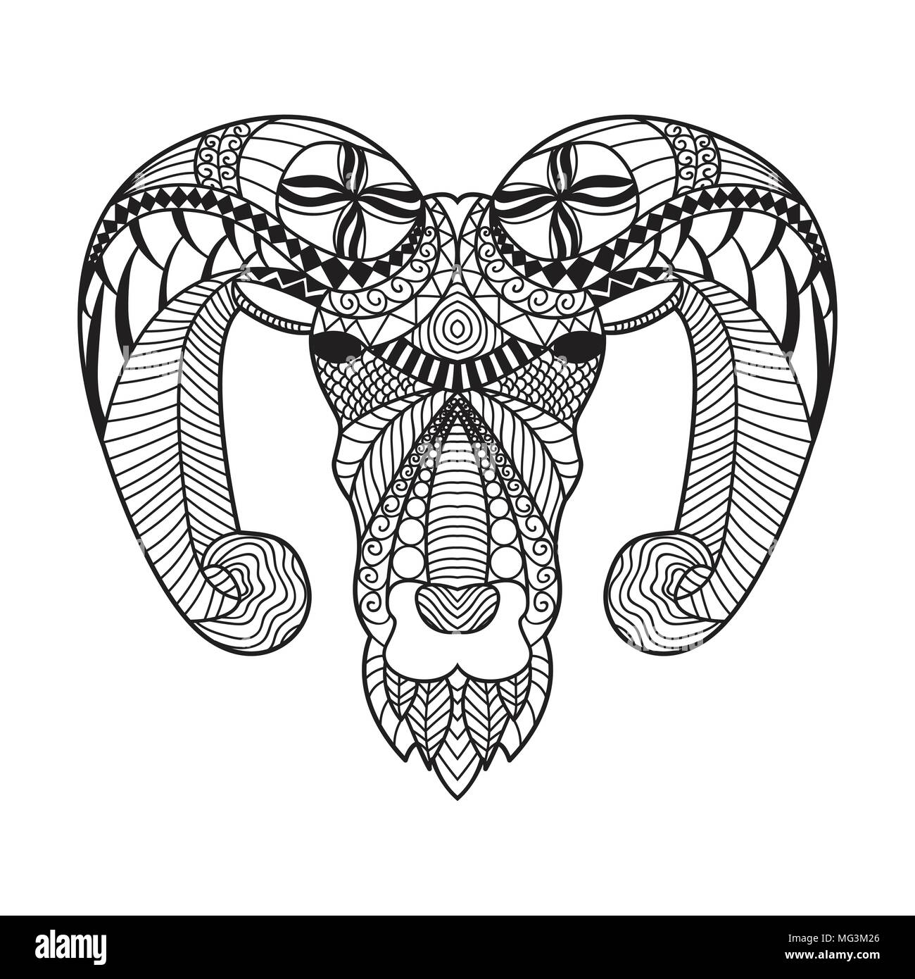 Aries head hand drawing zentangle style background Stock Vector Image ...