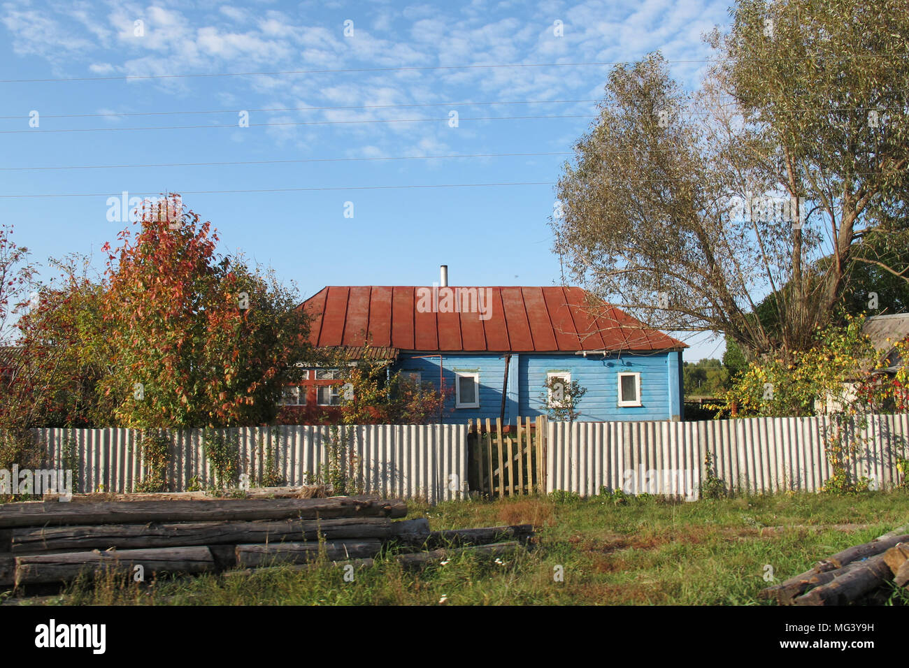 Russian typical rural house with garden and fences Stock Photo - Alamy