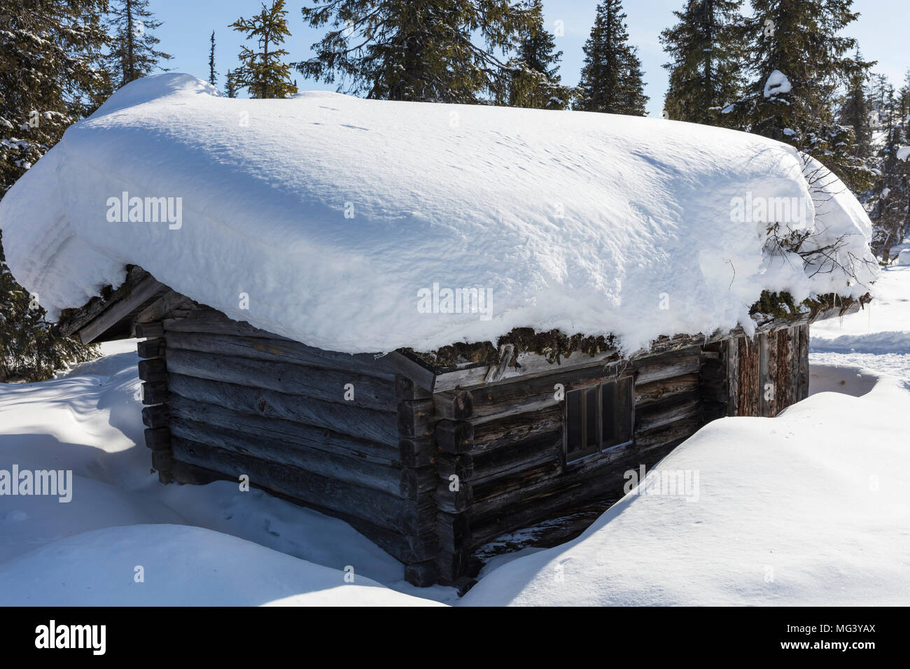 Open wilderness hut in Finnish Lapland Stock Photo - Alamy