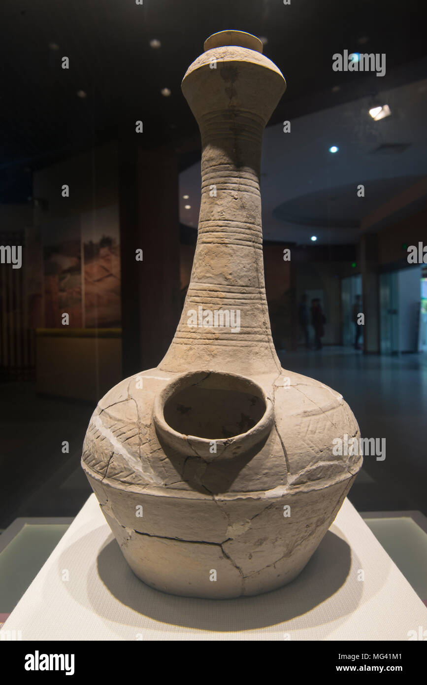 Long neck pottery vase of Songze Culture in Zhejiang Museum in Hangzhou ...