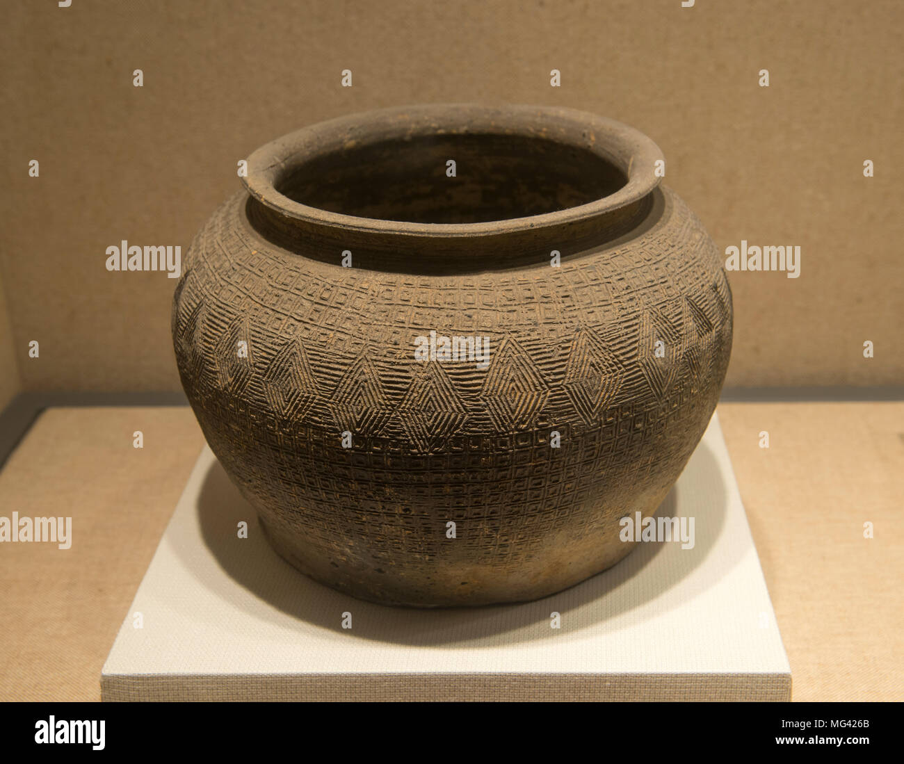 Plating hard pottery jar in Zhejiang Museum in Hangzhou, China. Shang ...