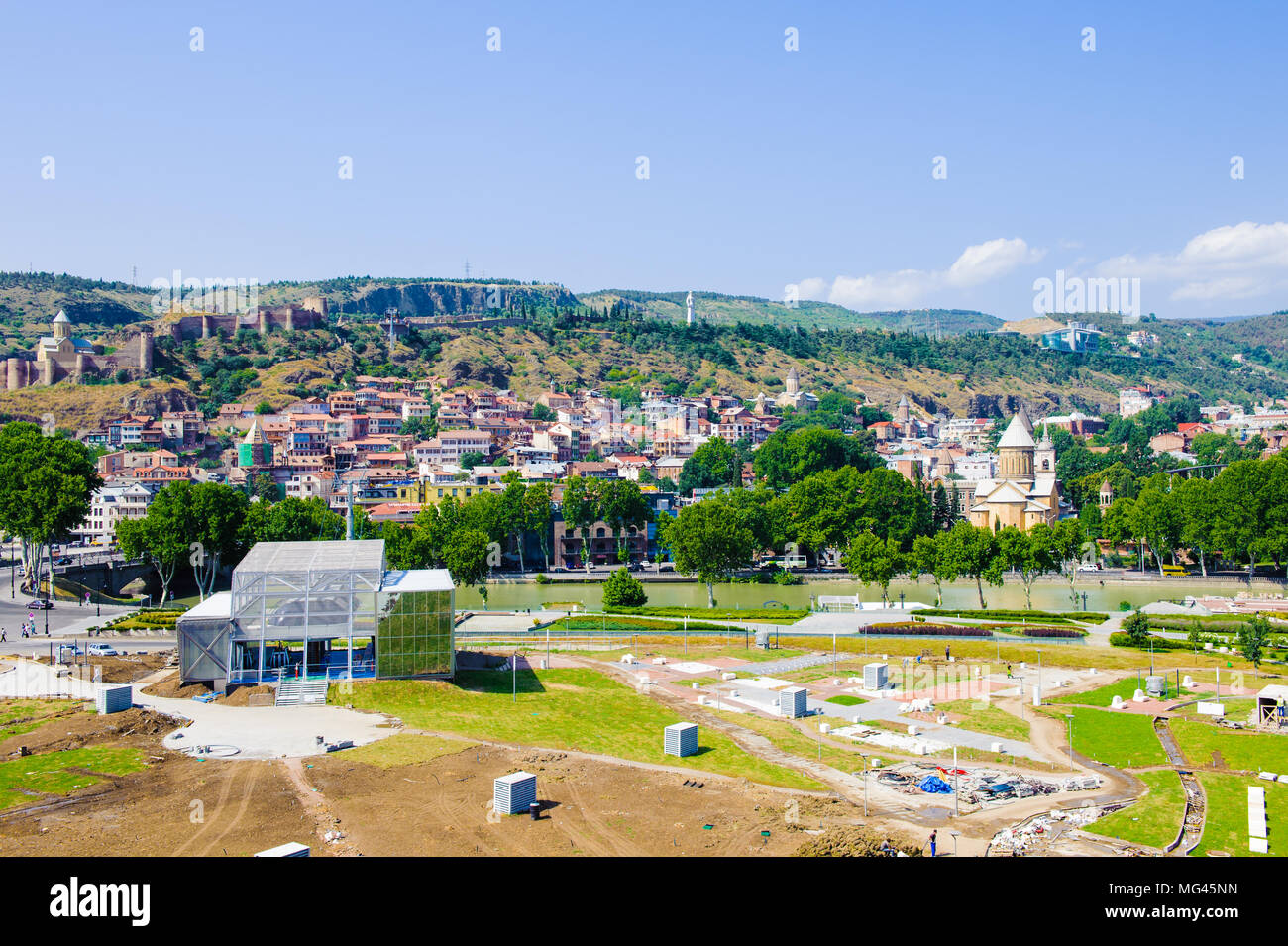 Panoramic view of Tbilisi, Georgia. Tbilisi is the capital and the ...