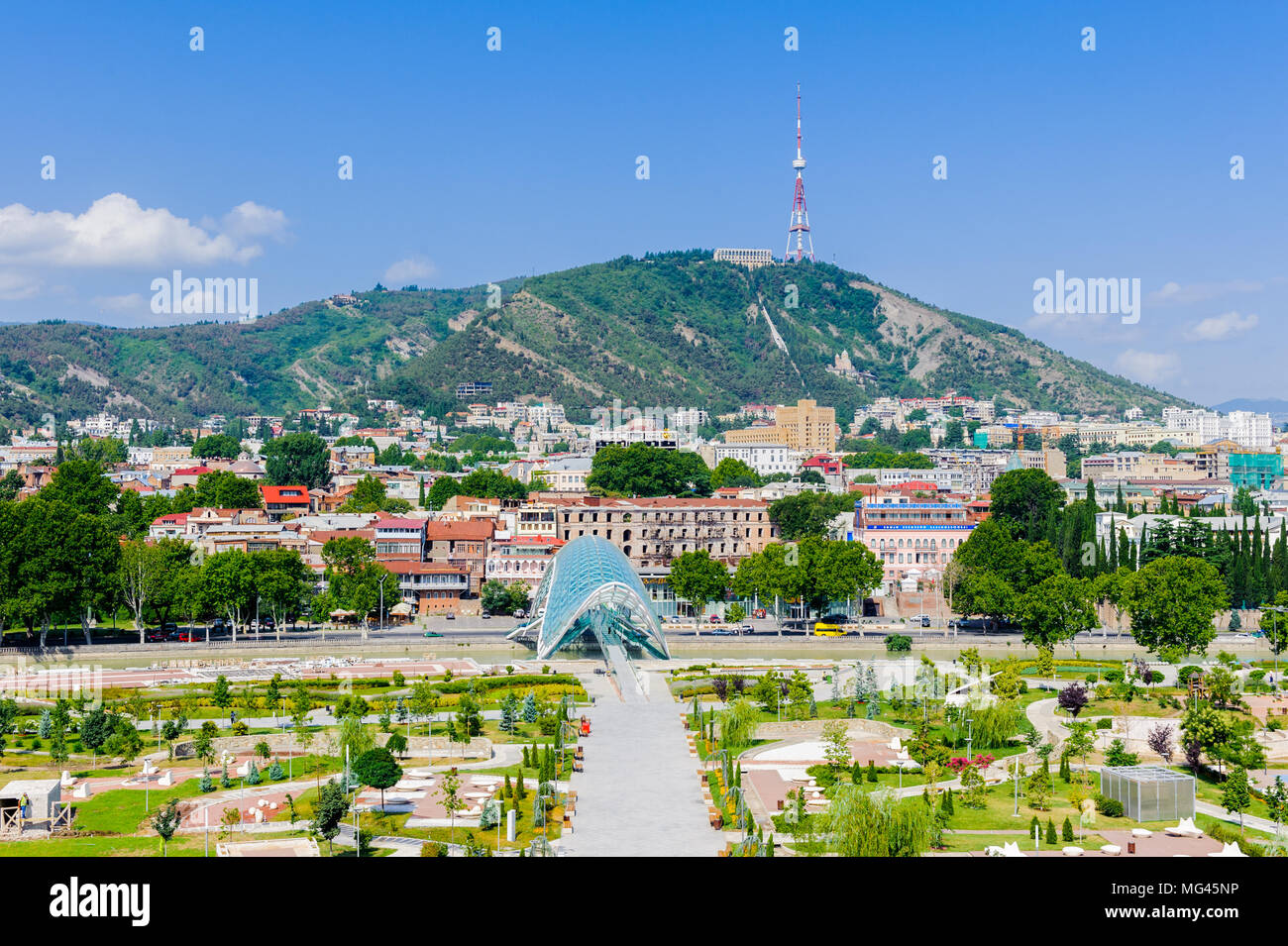 Panoramic view of Tbilisi, Georgia. Tbilisi is the capital and the ...