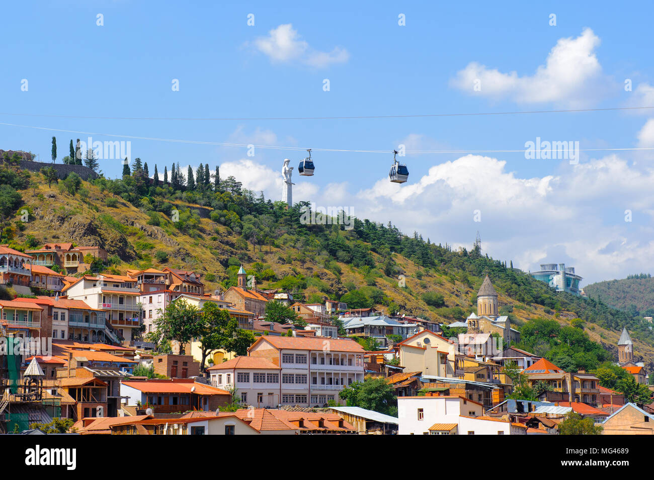 Architecture and traffic of Tbilisi, Georgia. Tbilisi is the capital ...