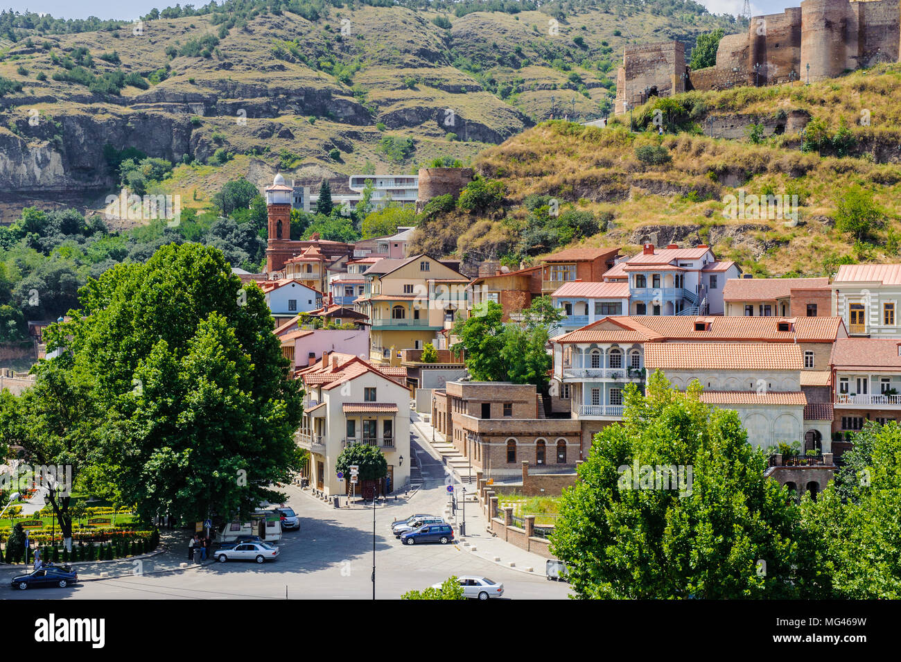 Architecture and traffic of Tbilisi, Georgia. Tbilisi is the capital ...
