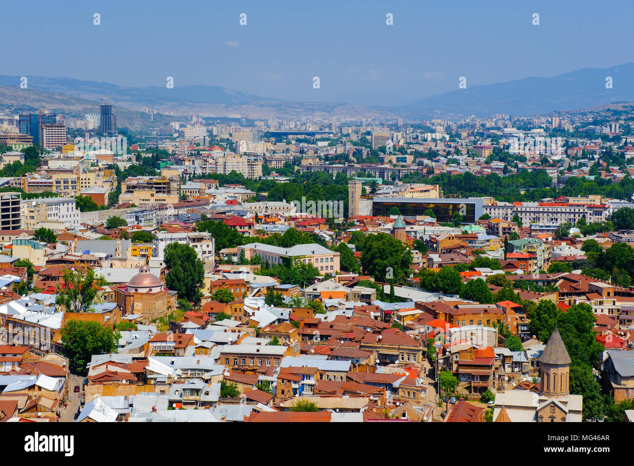 Panoramic view of Tbilisi, Georgia. Tbilisi is the capital and the ...