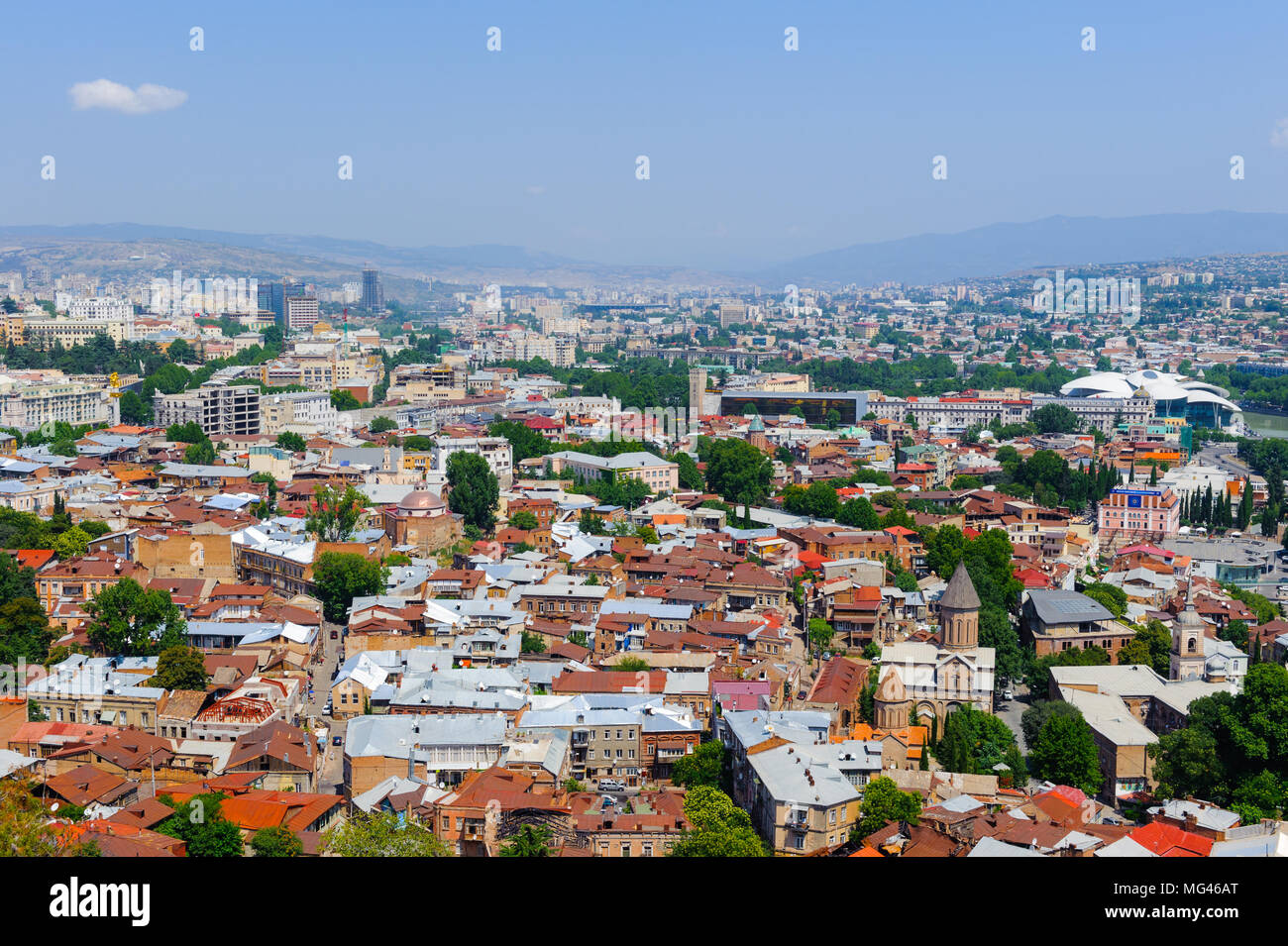 Panoramic view of Tbilisi, Georgia. Tbilisi is the capital and the ...