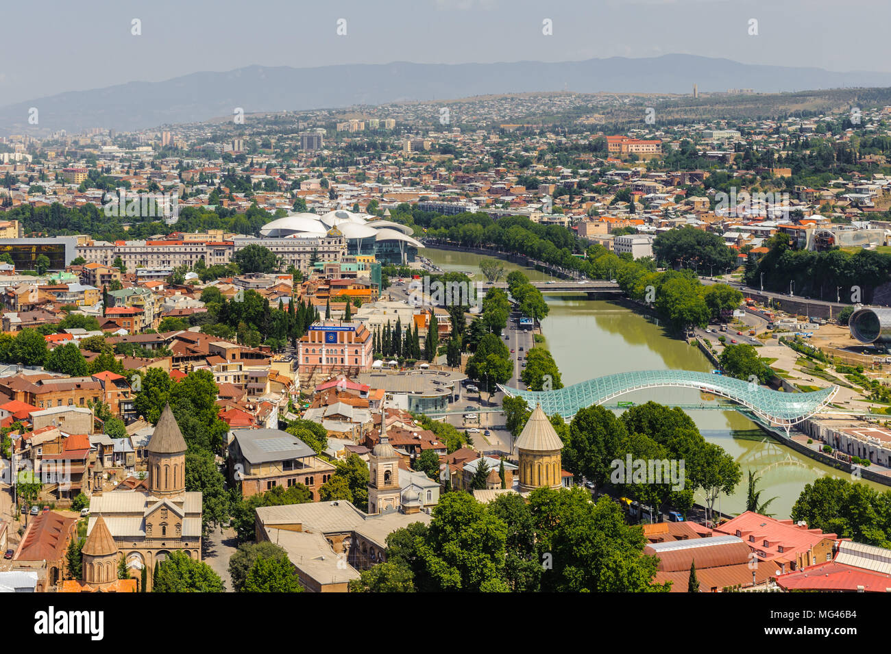 Panoramic view of Tbilisi, Georgia. Tbilisi is the capital and the ...