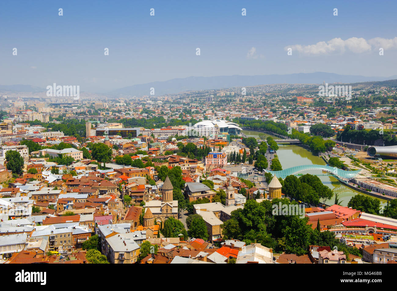Panoramic view of Tbilisi, Georgia. Tbilisi is the capital and the ...