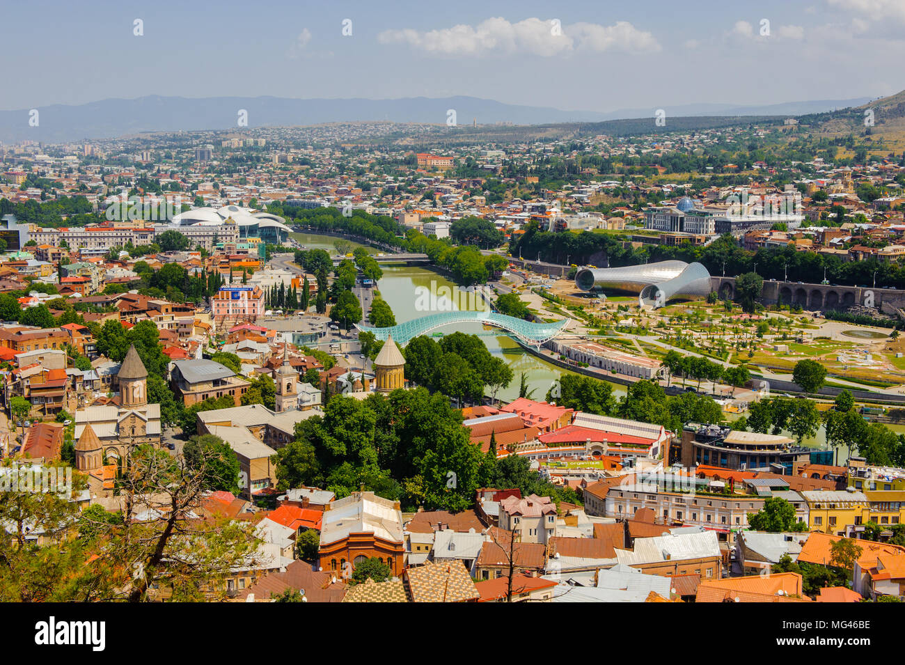 Panoramic view of Tbilisi, Georgia. Tbilisi is the capital and the ...
