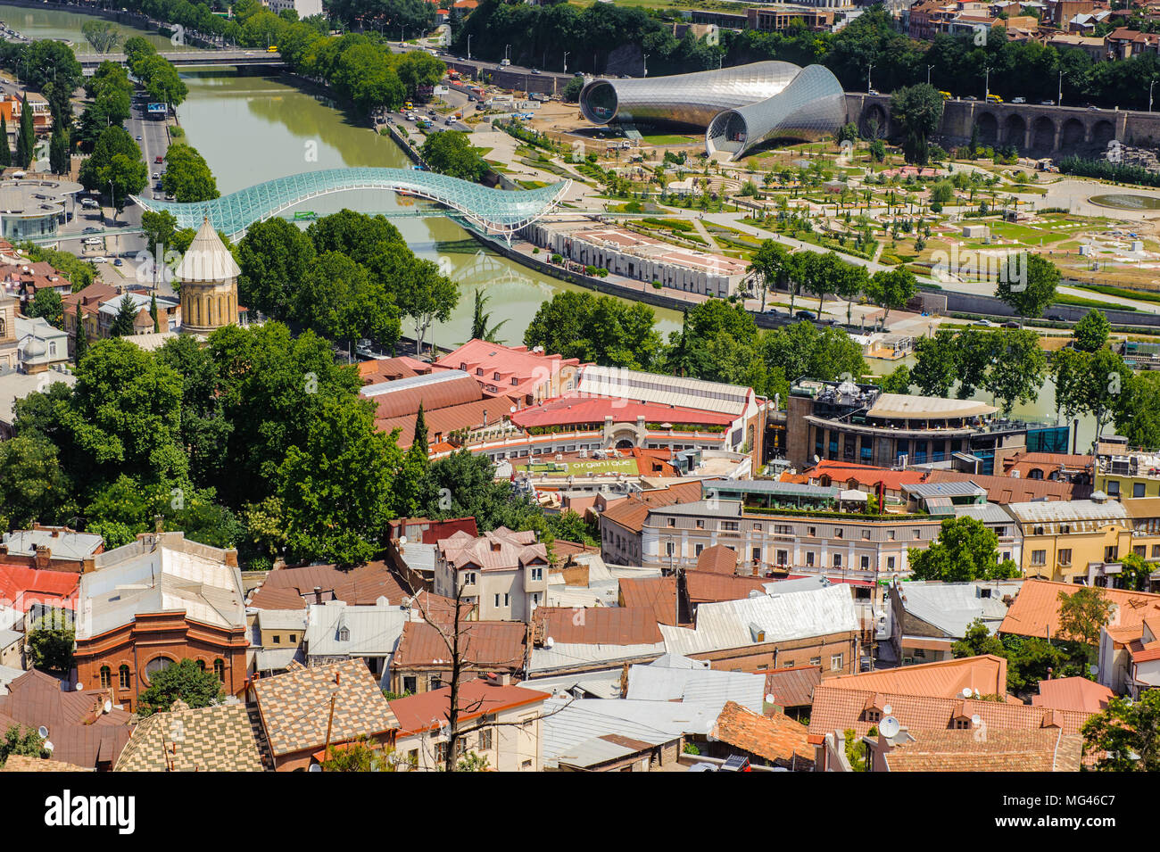 Panoramic view of Tbilisi, Georgia. Tbilisi is the capital and the ...