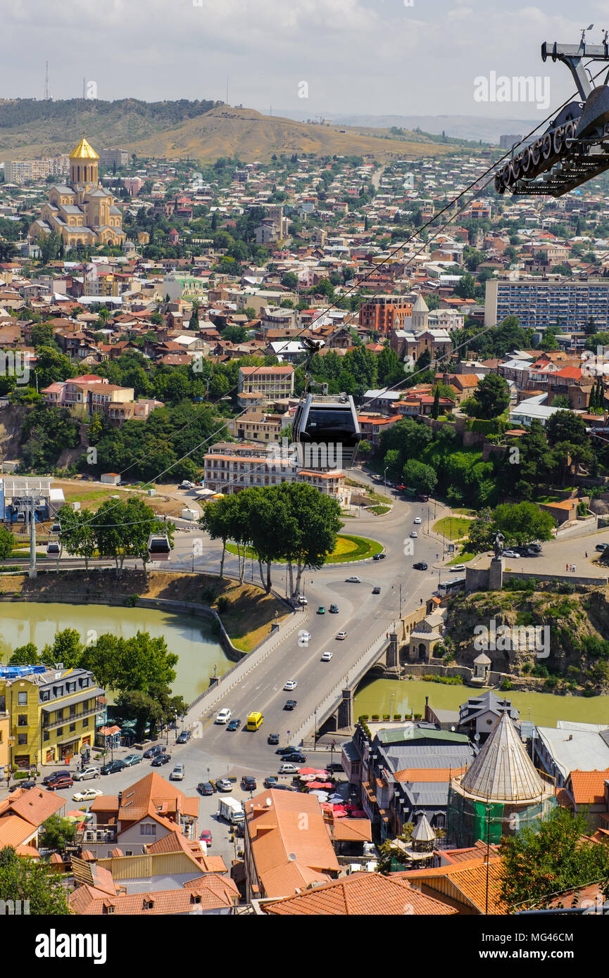 Panoramic view of Tbilisi, Georgia. Tbilisi is the capital and the ...