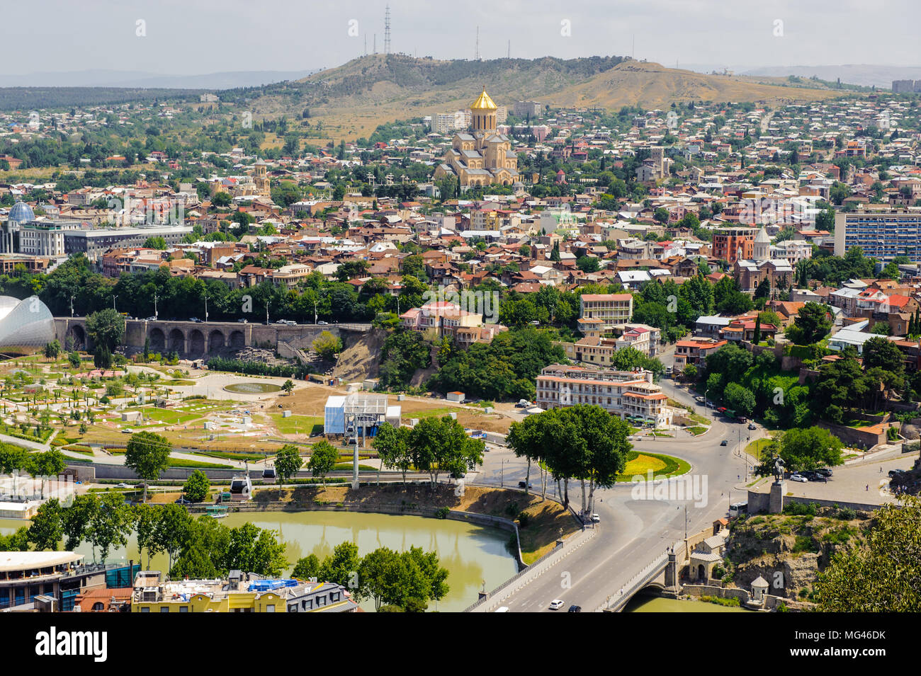 Panoramic view of Tbilisi, Georgia. Tbilisi is the capital and the ...