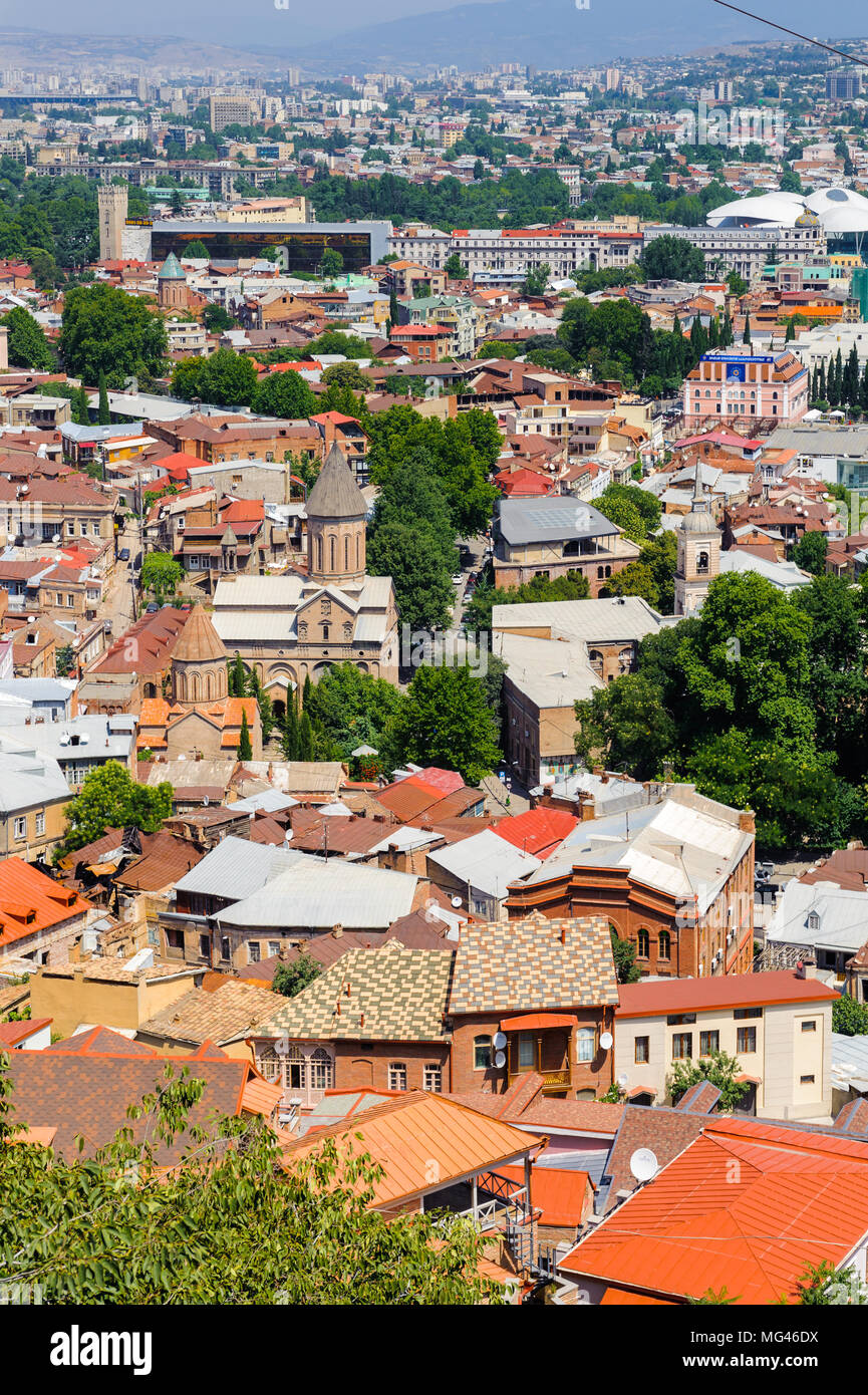 Panoramic view of Tbilisi, Georgia. Tbilisi is the capital and the ...