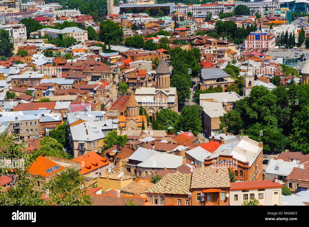 Panoramic view of Tbilisi, Georgia. Tbilisi is the capital and the ...