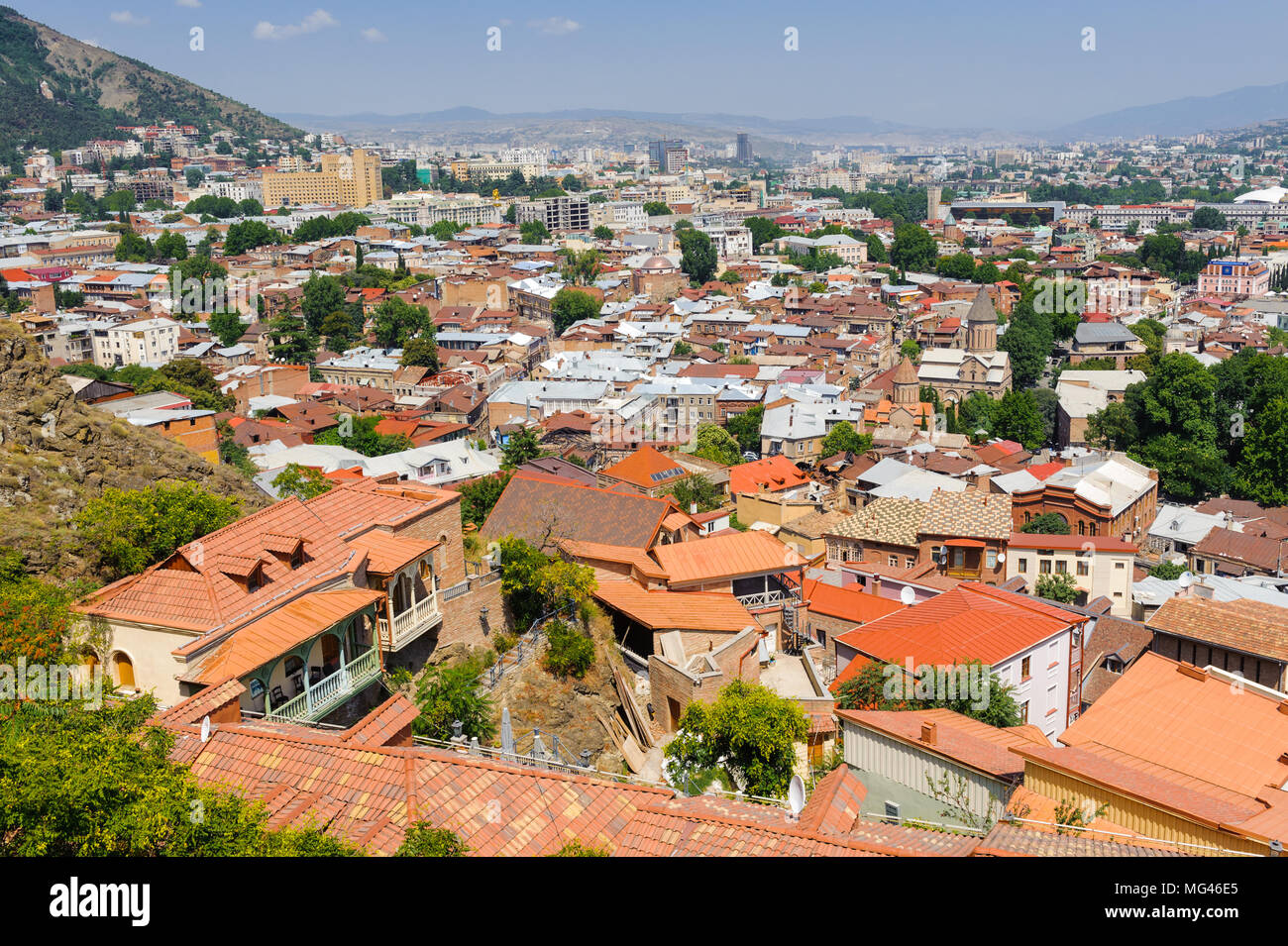 Panoramic view of Tbilisi, Georgia. Tbilisi is the capital and the ...
