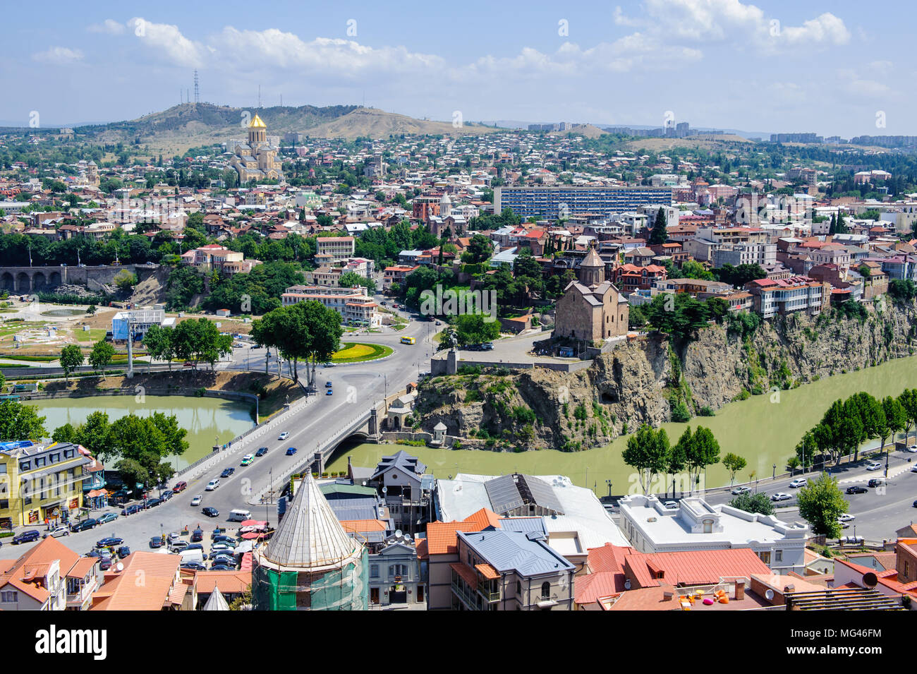 Panoramic view of Tbilisi, Georgia. Tbilisi is the capital and the ...