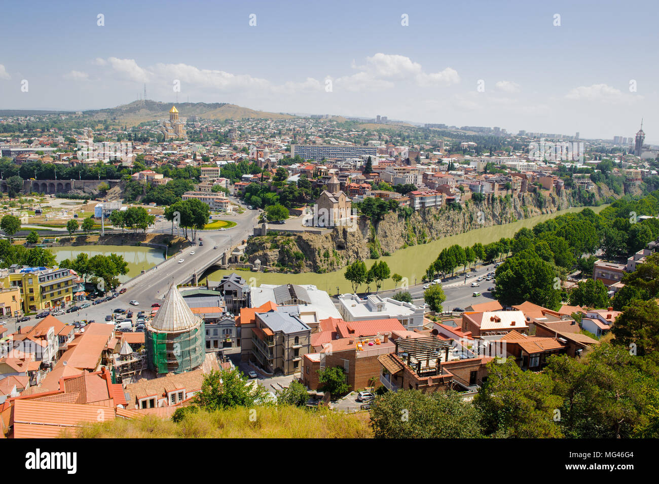 Panoramic view of Tbilisi, Georgia. Tbilisi is the capital and the ...