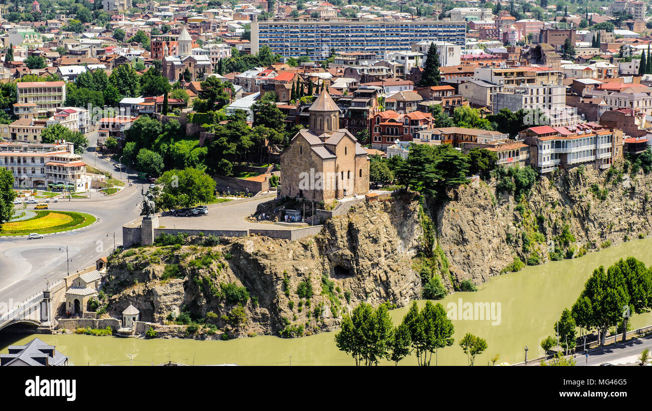 Panoramic view of Tbilisi, Georgia. Tbilisi is the capital and the ...