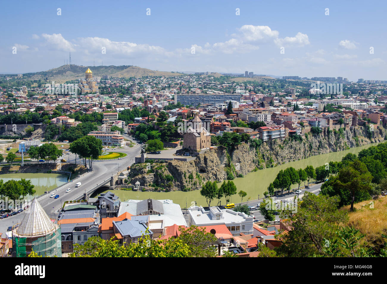Panoramic view of Tbilisi, Georgia. Tbilisi is the capital and the ...