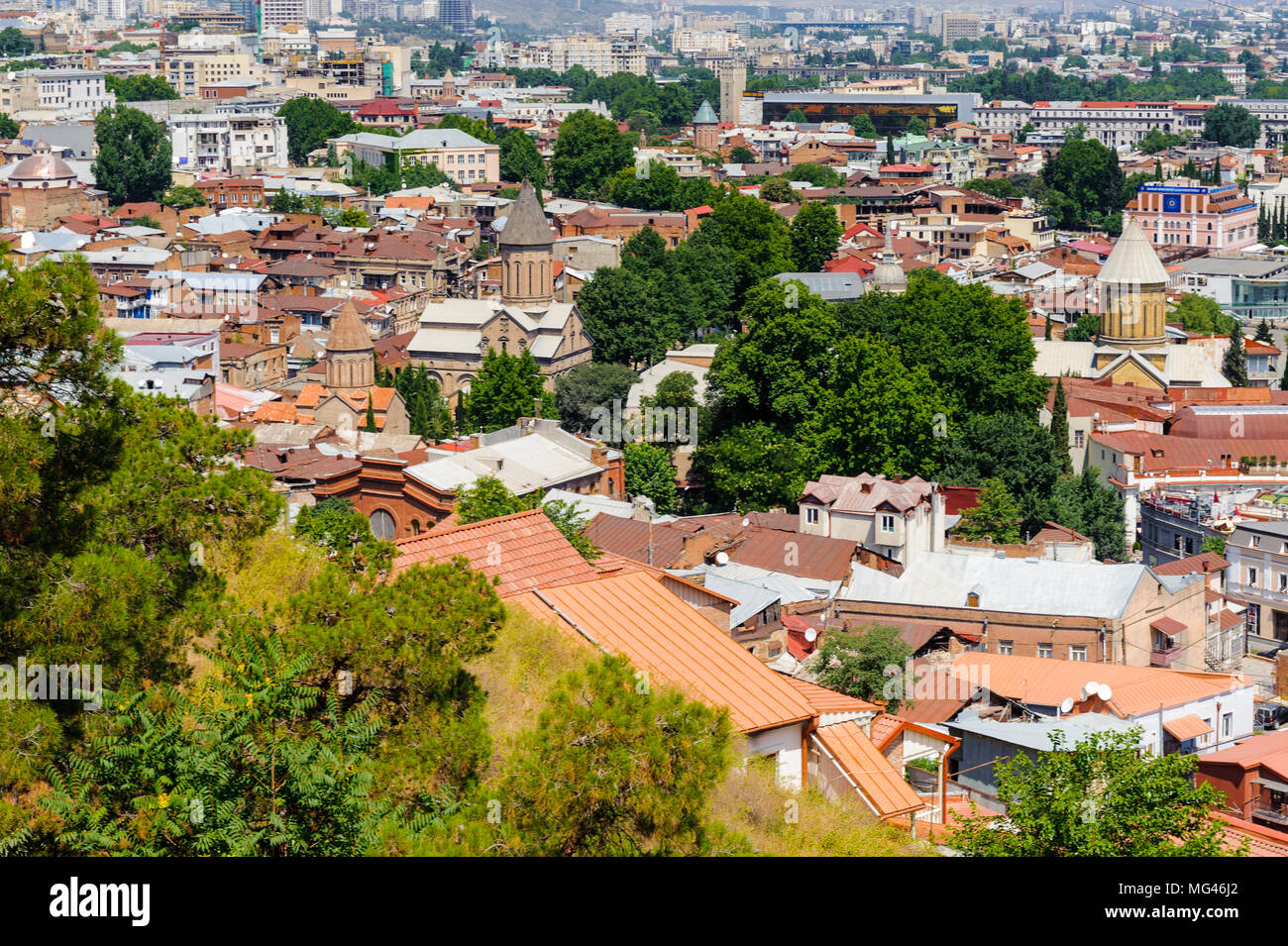 Panoramic view of Tbilisi, Georgia. Tbilisi is the capital and the ...
