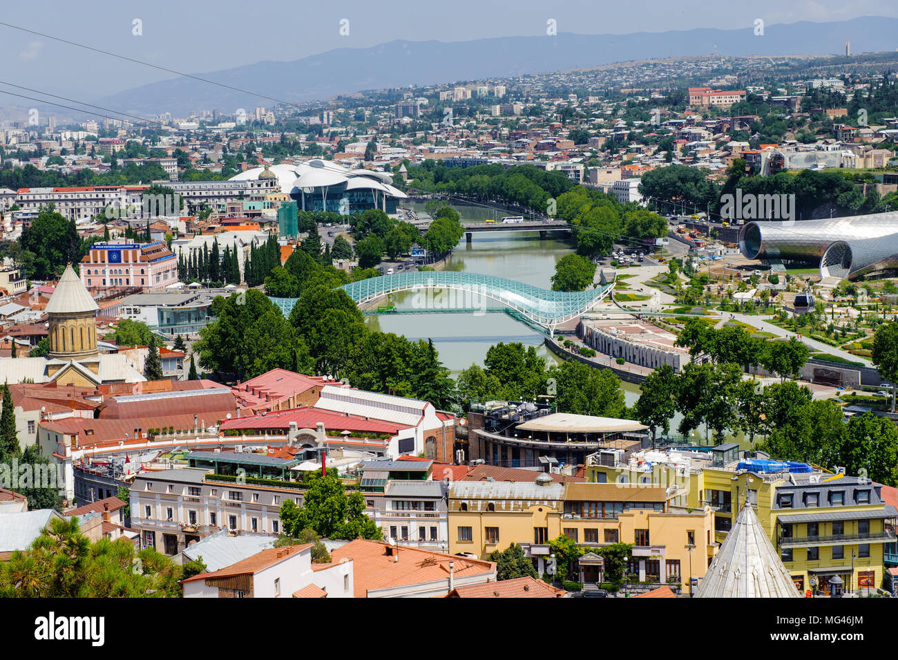 Panoramic view of Tbilisi, Georgia. Tbilisi is the capital and the ...
