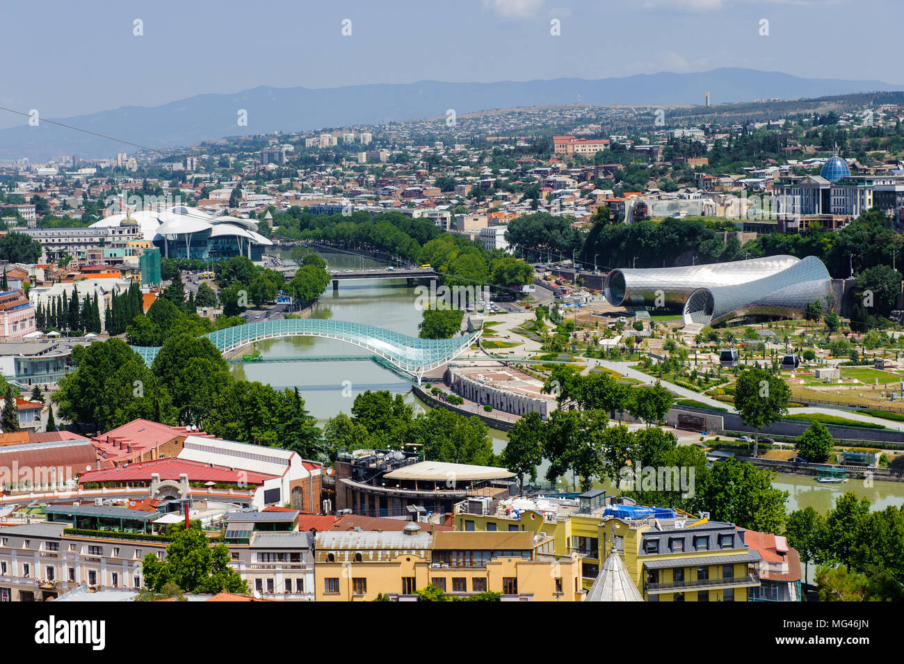 Panoramic view of Tbilisi, Georgia. Tbilisi is the capital and the ...