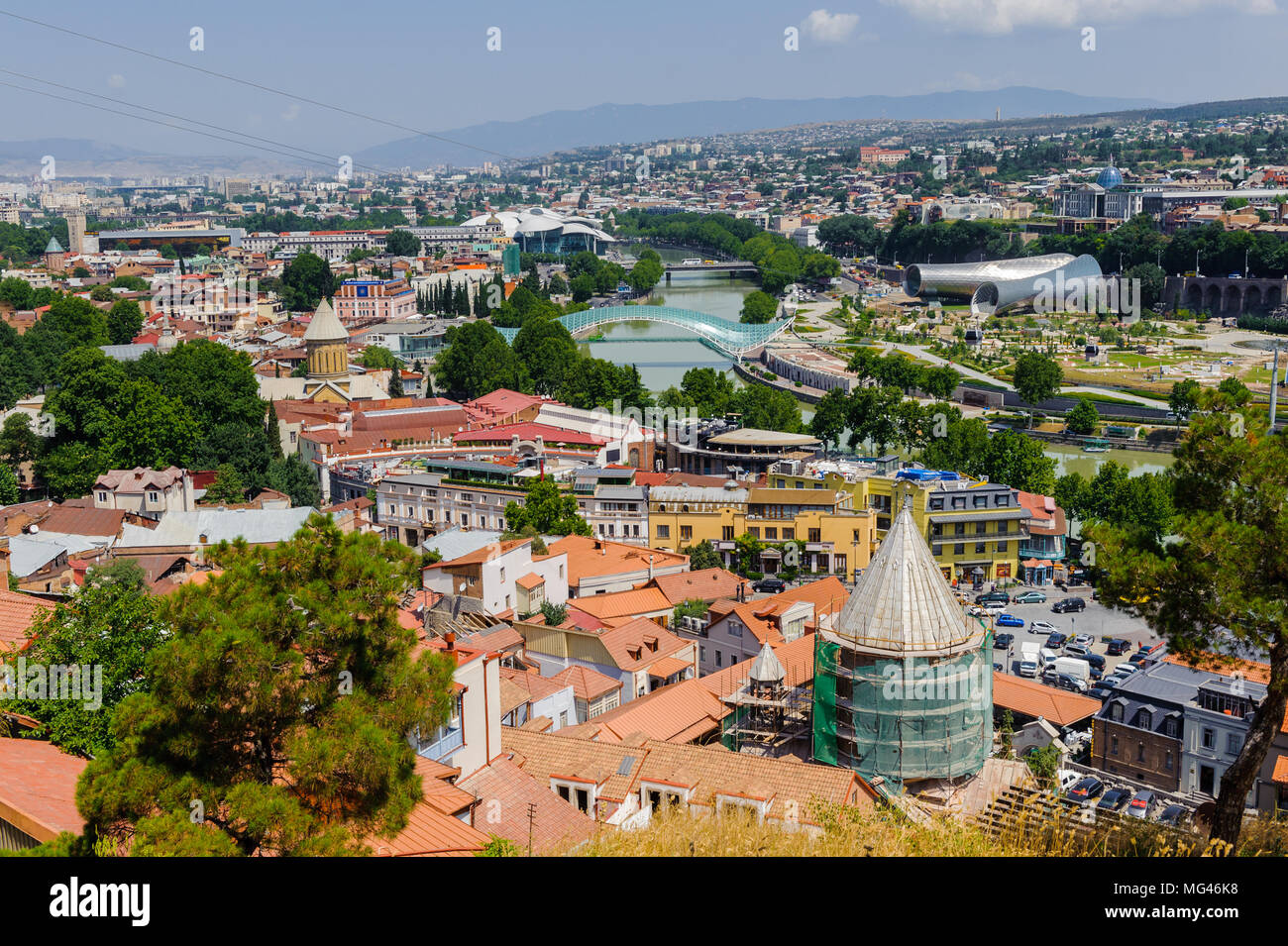 Panoramic view of Tbilisi, Georgia. Tbilisi is the capital and the ...