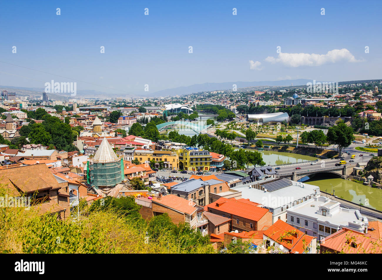 Panoramic view of Tbilisi, Georgia. Tbilisi is the capital and the ...