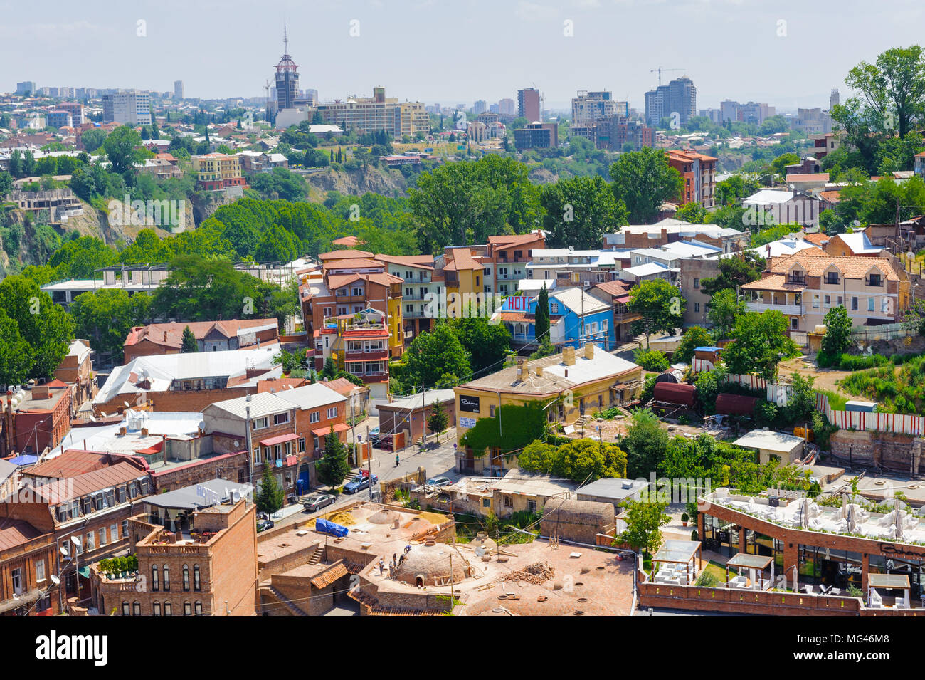 Panoramic view of Tbilisi, Georgia. Tbilisi is the capital and the ...
