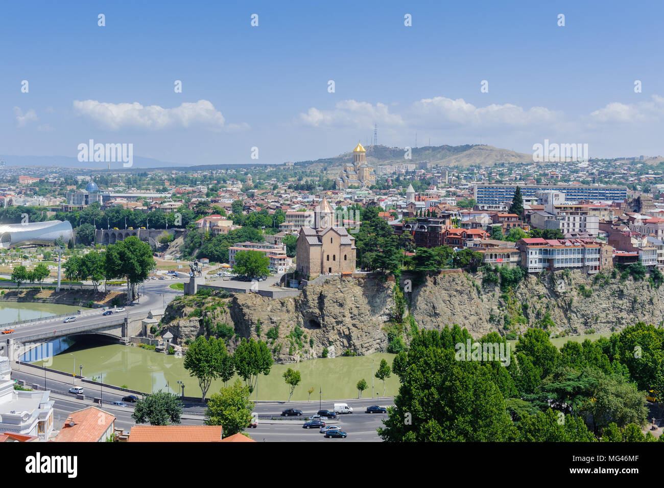 Panoramic view of Tbilisi, Georgia. Tbilisi is the capital and the ...