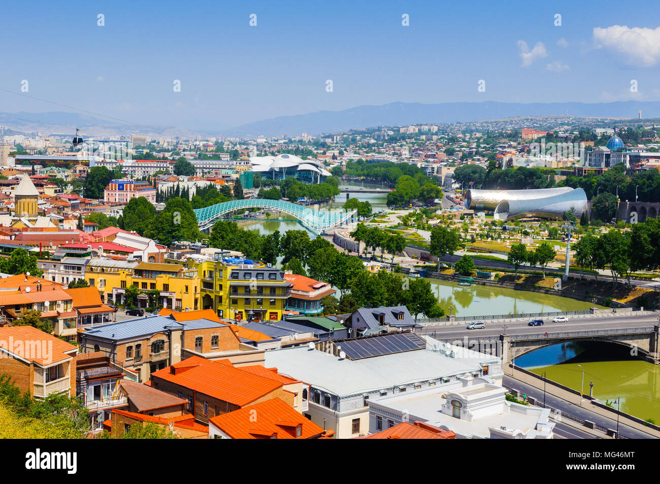 Panoramic view of Tbilisi, Georgia. Tbilisi is the capital and the ...