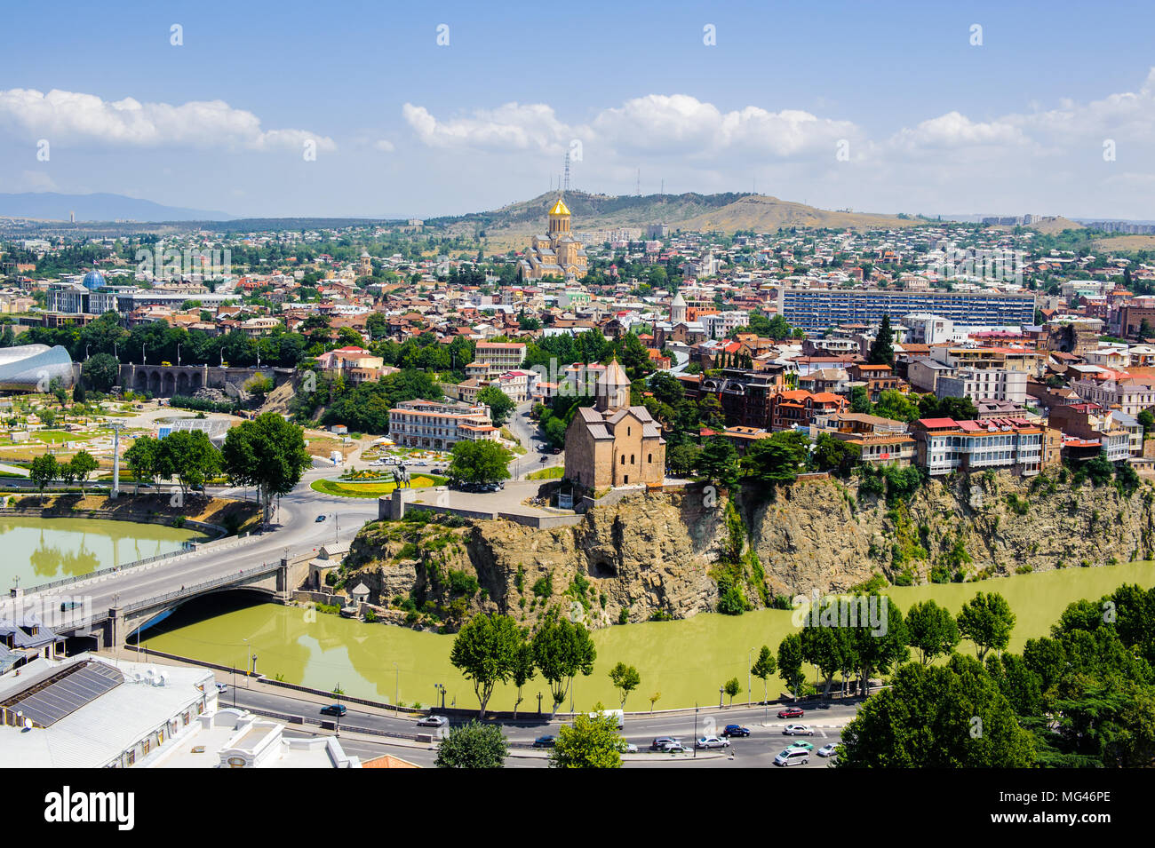 Panoramic view of Tbilisi, Georgia. Tbilisi is the capital and the ...