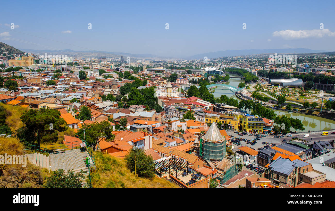 Panoramic view of Tbilisi, Georgia. Tbilisi is the capital and the ...