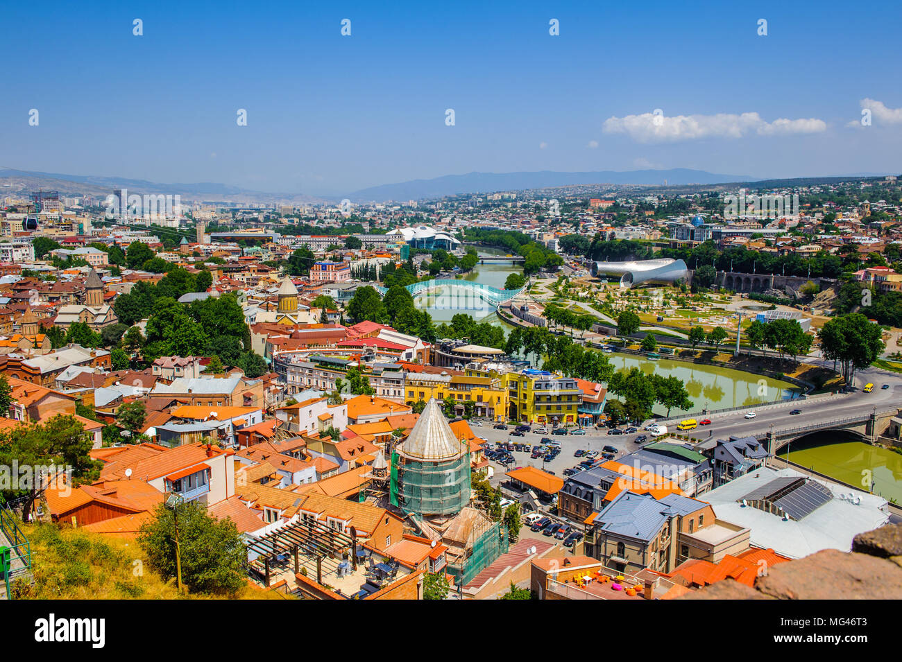 Panoramic view of Tbilisi, Georgia. Tbilisi is the capital and the ...